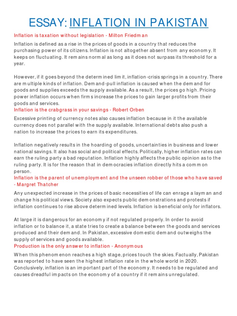 Essay Inflation in Pakistan | PDF