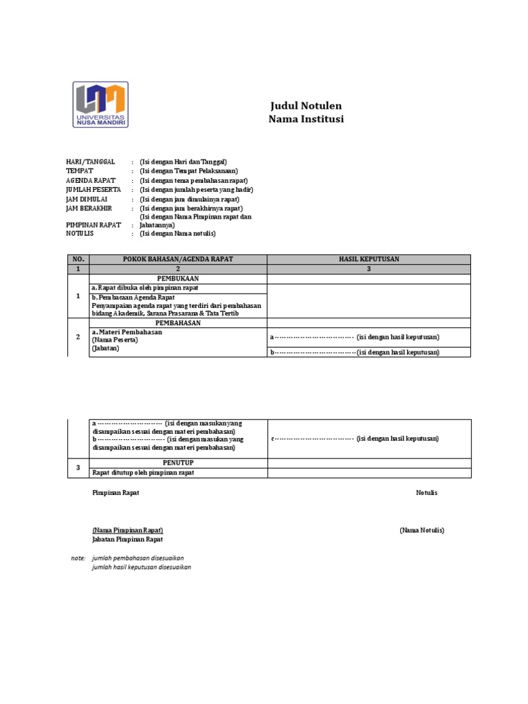 Format Notulen Rapat | PDF