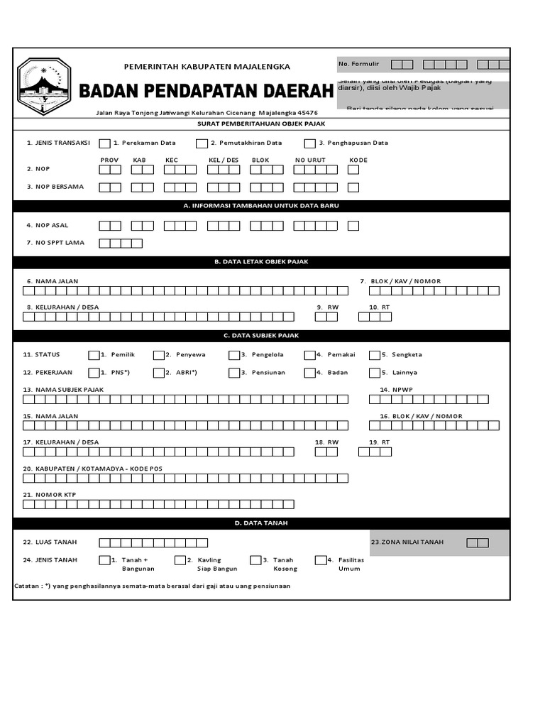 Surat Pemberitahuan Objek Pajak Majalengka | PDF