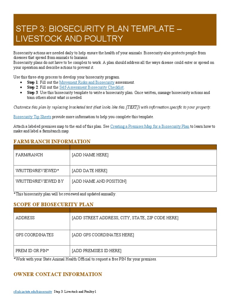Livestock Biosecurity Plan Template | PDF | Livestock | Hand Washing