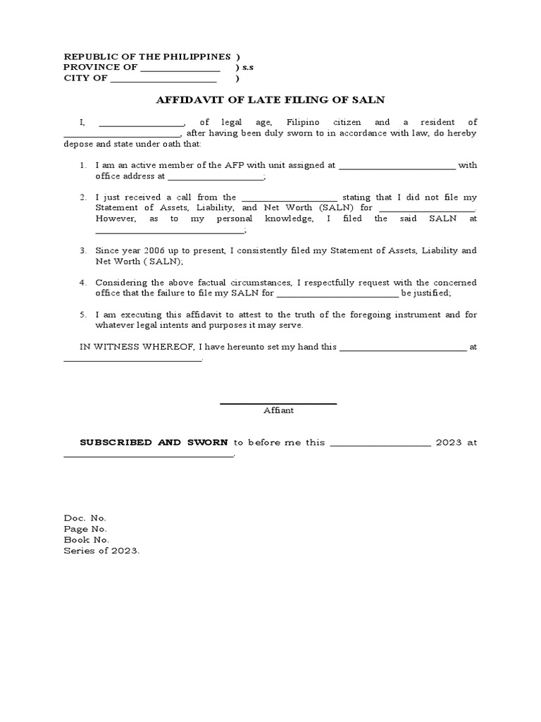 Affidavit of Late Filing of SALN SCBD | PDF