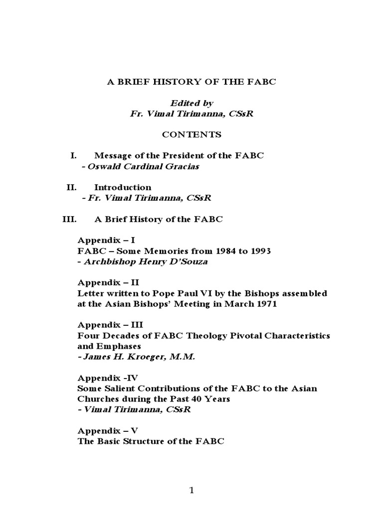 Brief History of FABC - FABC P #139 | PDF