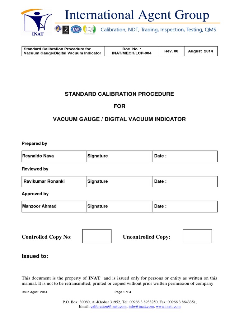 Vacuum Gauge Calibration Procedure | PDF | Calibration | Vacuum