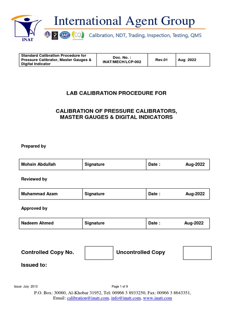 002 Pressure Calibration, Master Gauges and Pressure Indicator PDF ...
