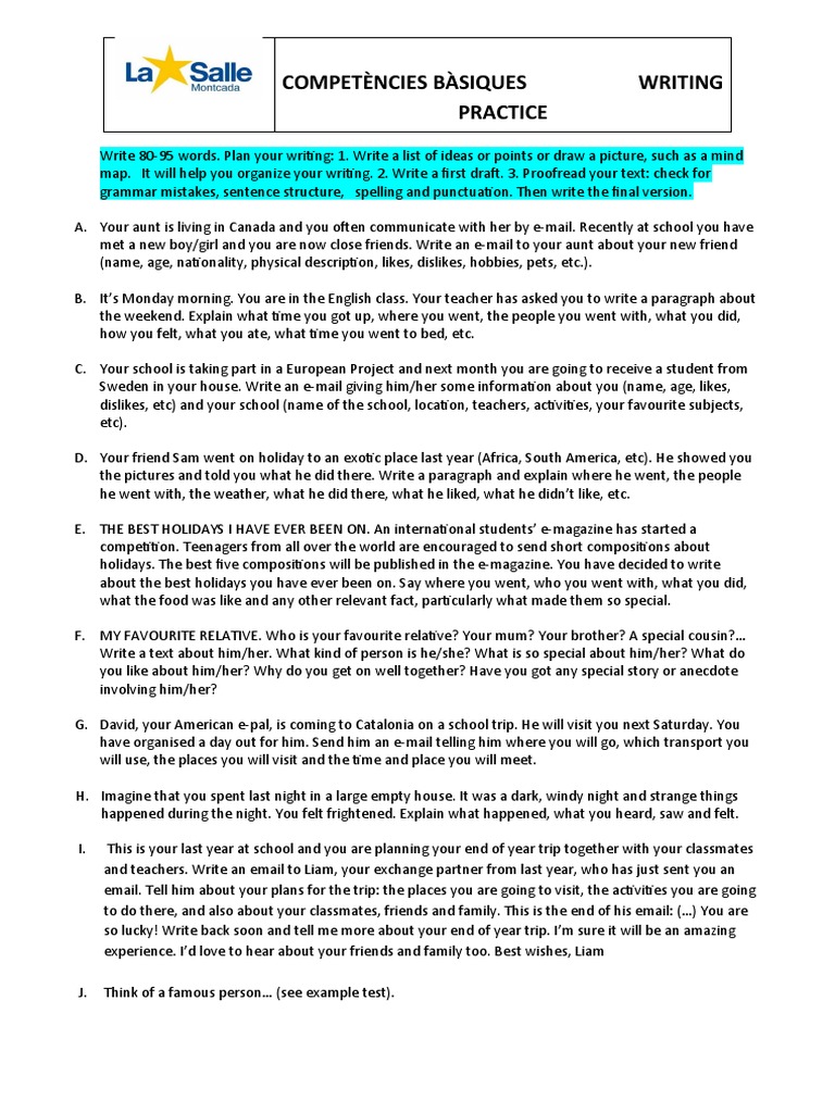 Key Competences Writing Practice Topics | PDF