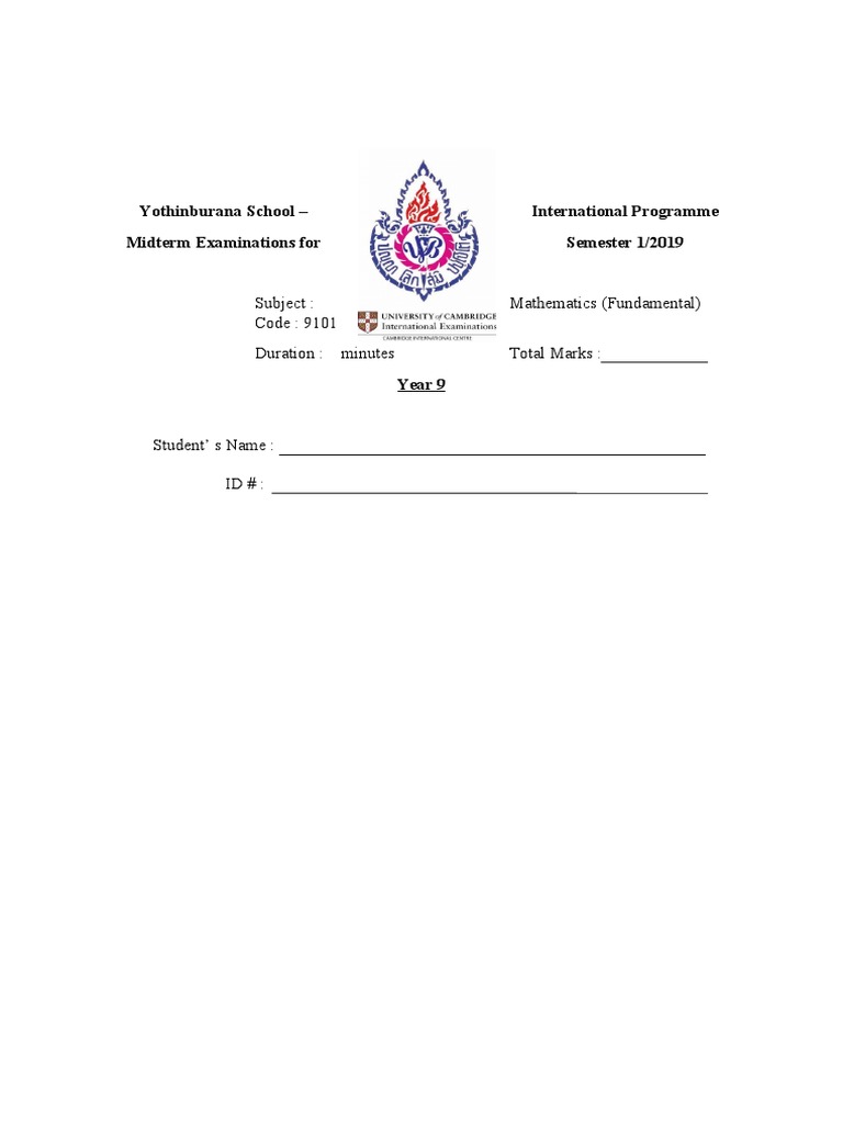 Midterm Year9 - Mathematics | PDF | Applied Mathematics | Mathematics