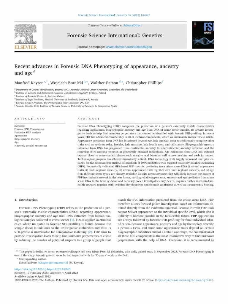 Recent Advances in Forensic DNA Phenotyping | PDF