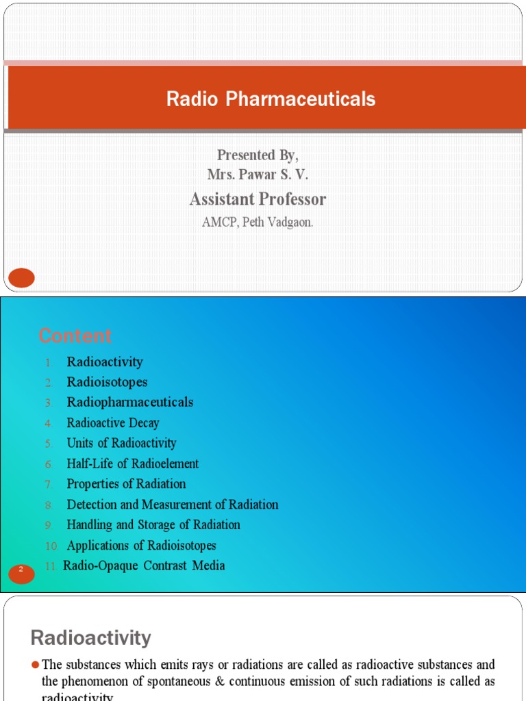 Unit 5 Radiopharmaceuticals For B. Pharm First Year Students | PDF ...
