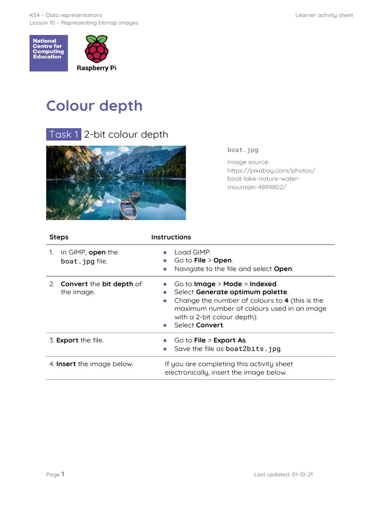 A2 Activity Sheet - Colour Depth | PDF | Computer Graphics | Computer Architecture