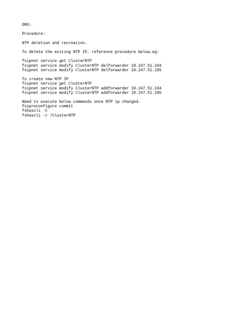 OMS Procedure Add New NTP IP | PDF