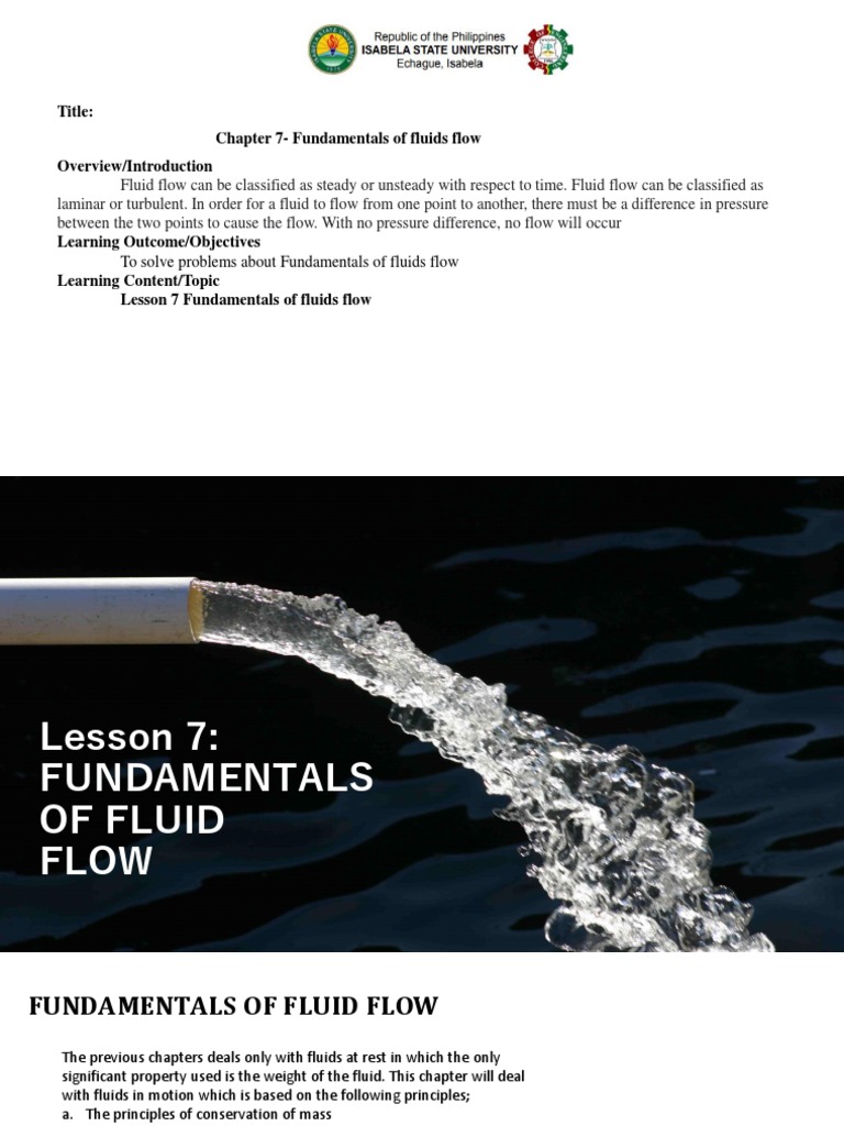 Lesson 7 - Fundamentals of Fluid Flow | PDF | Fluid Dynamics | Applied And Interdisciplinary Physics