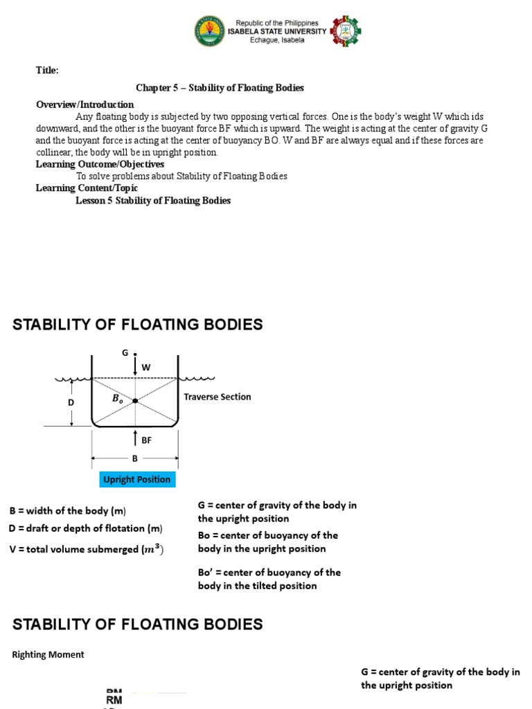 Lesson 5 - Stability of Floating Bodies | PDF | Buoyancy | Physics
