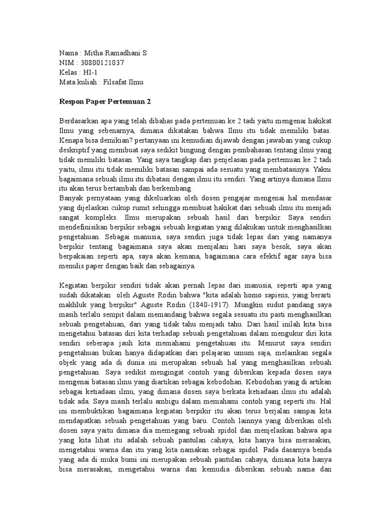 (Hi'1) Mitha Ramadhani S - 30800121037 - Respon Paper Per. 2 | PDF