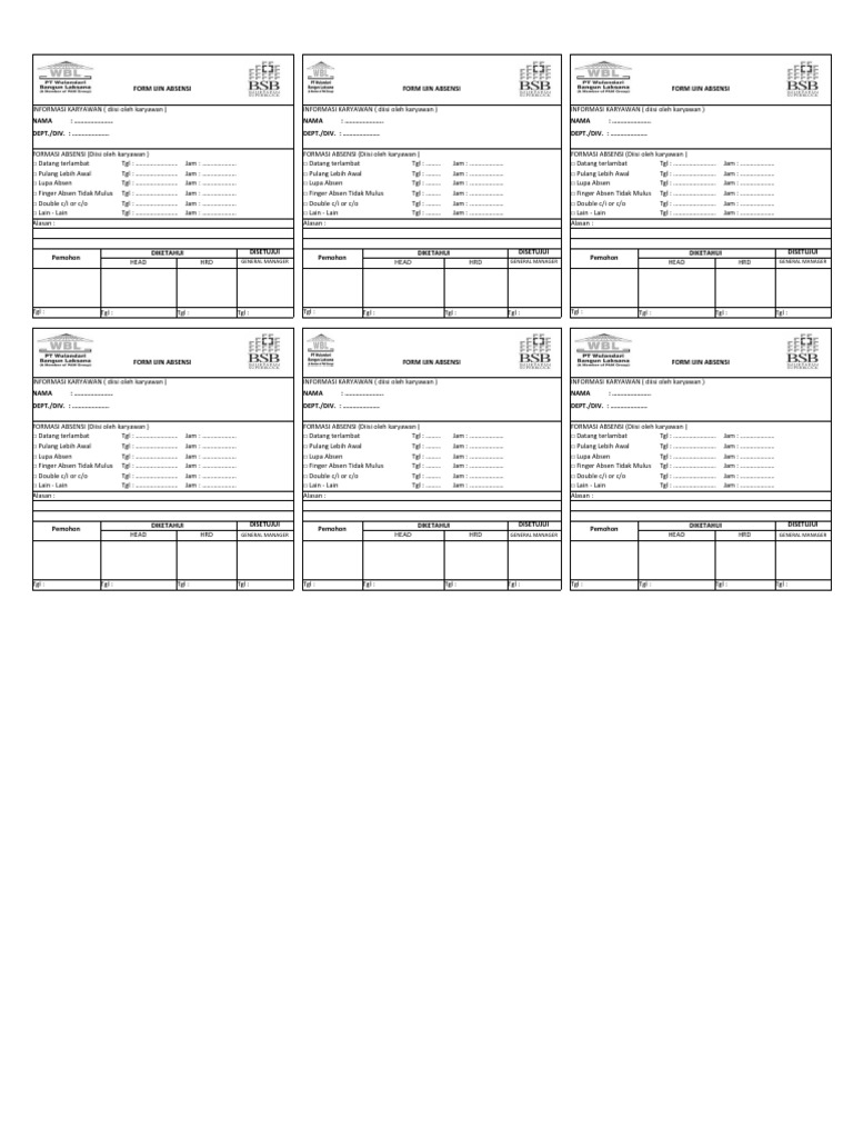Formulir Izin Absen Karyawan | PDF
