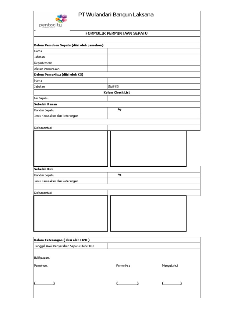 Formulir Permintaan Sepatu K3 | PDF