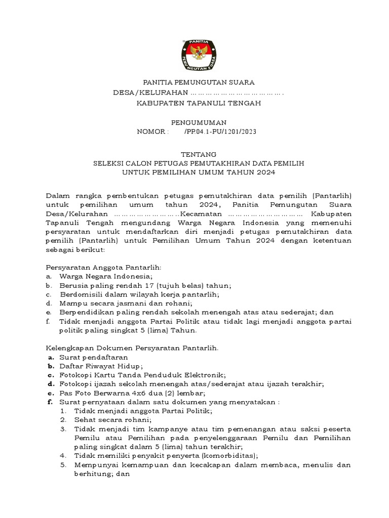 Contoh Pengumuman Pantarlih | PDF