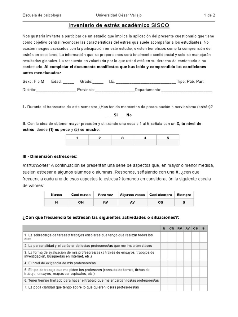 Instrumento SISCO SV 21 | PDF | Estrés (biología) | Ansiedad