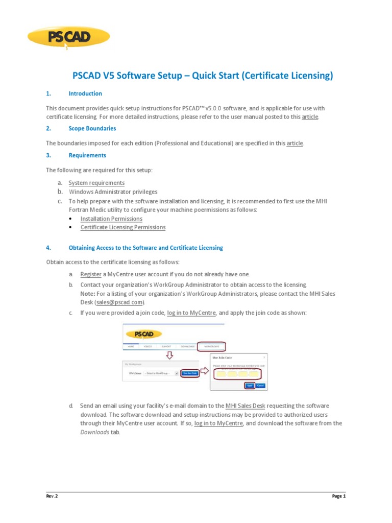 PSCAD - 500 - SoftwareSetup QuickStart Rev1 CertificateLicensing | PDF | Software | Microsoft ...
