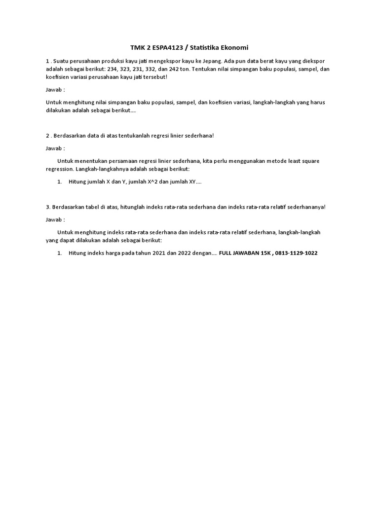TMK 2 Statistika Ekonomi ESPA4123 2023 | PDF