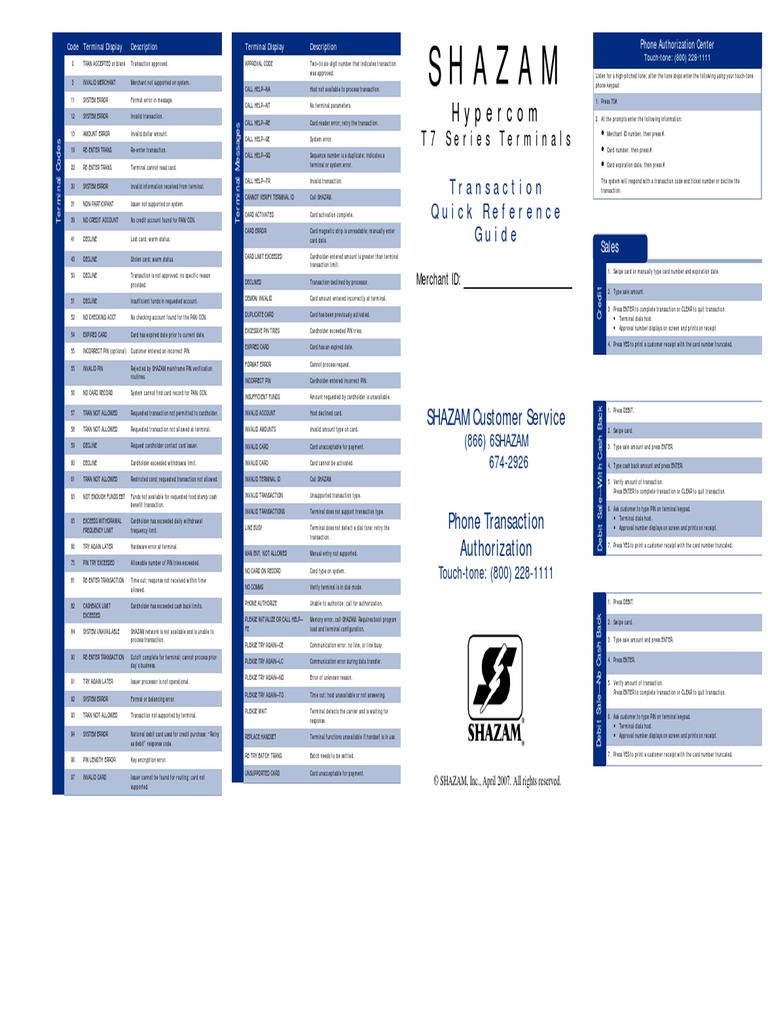 MerchCard Hypercom-T7-Series-QRG 012431 | PDF