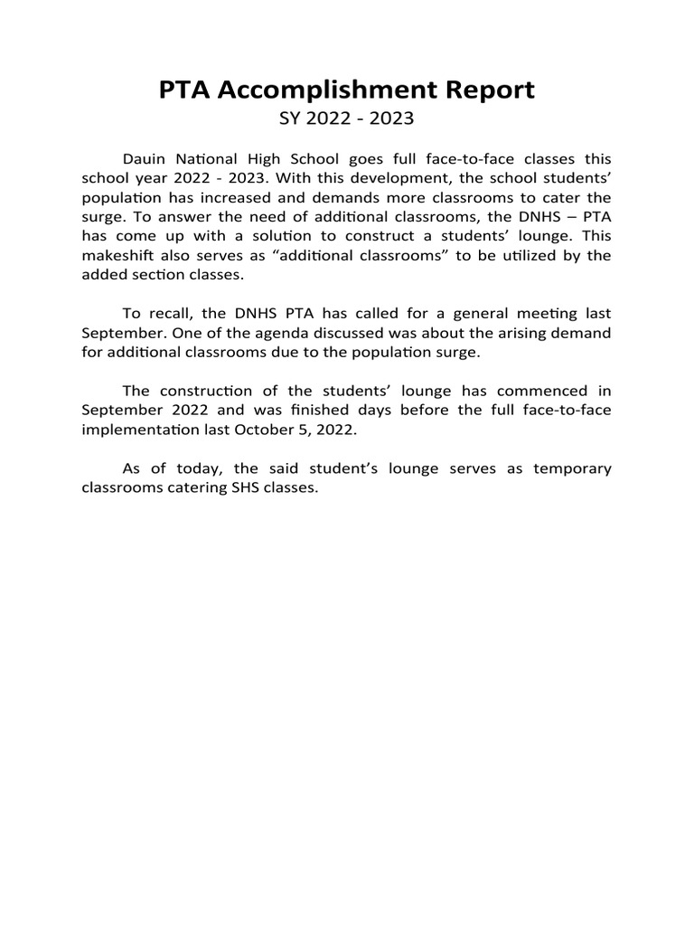 PTA Accomplishment | PDF