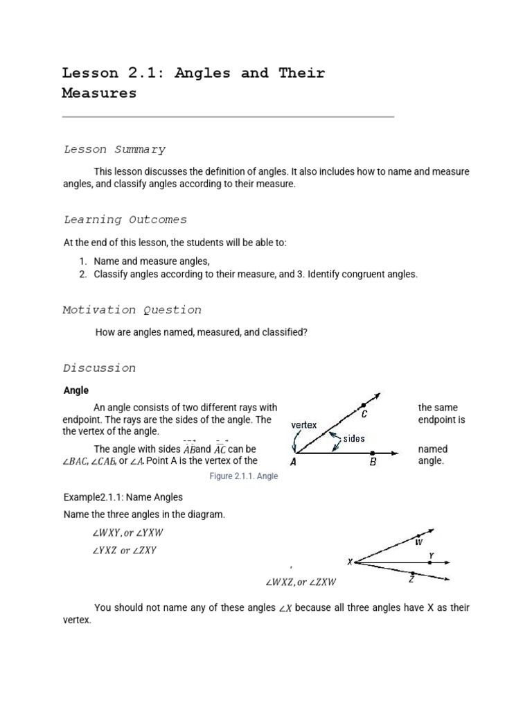 MATH 115 Lesson 2 - 1 | PDF | Angle | Elementary Mathematics