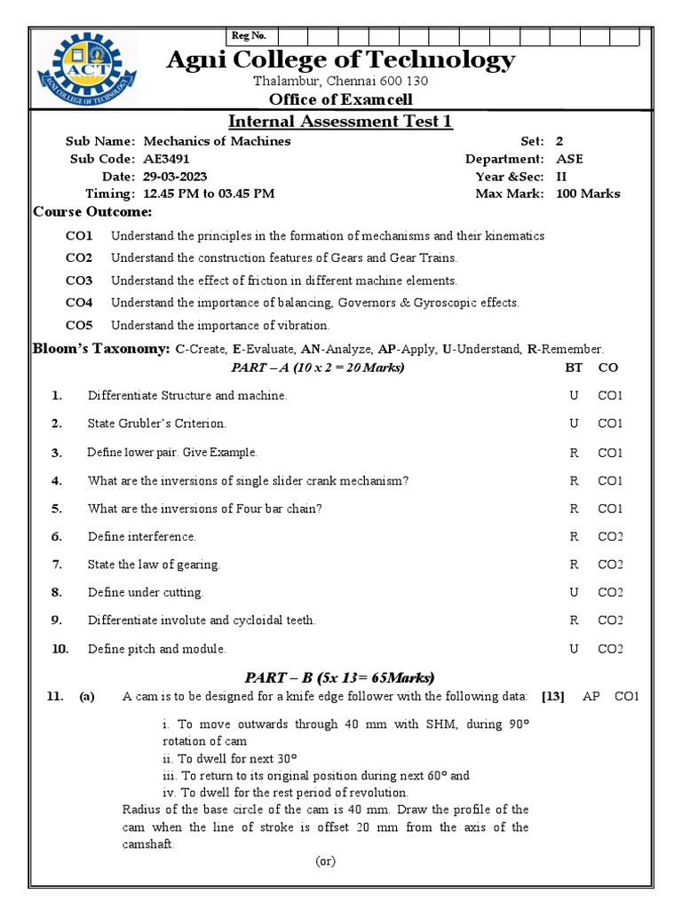 Ae3491 Mom Iat 1 Set 2 | PDF | Gear | Rotation Around A Fixed Axis