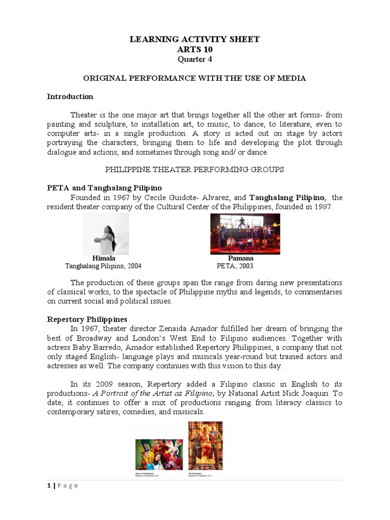 2 4Q Arts | PDF | Theatre | Play (Theatre)