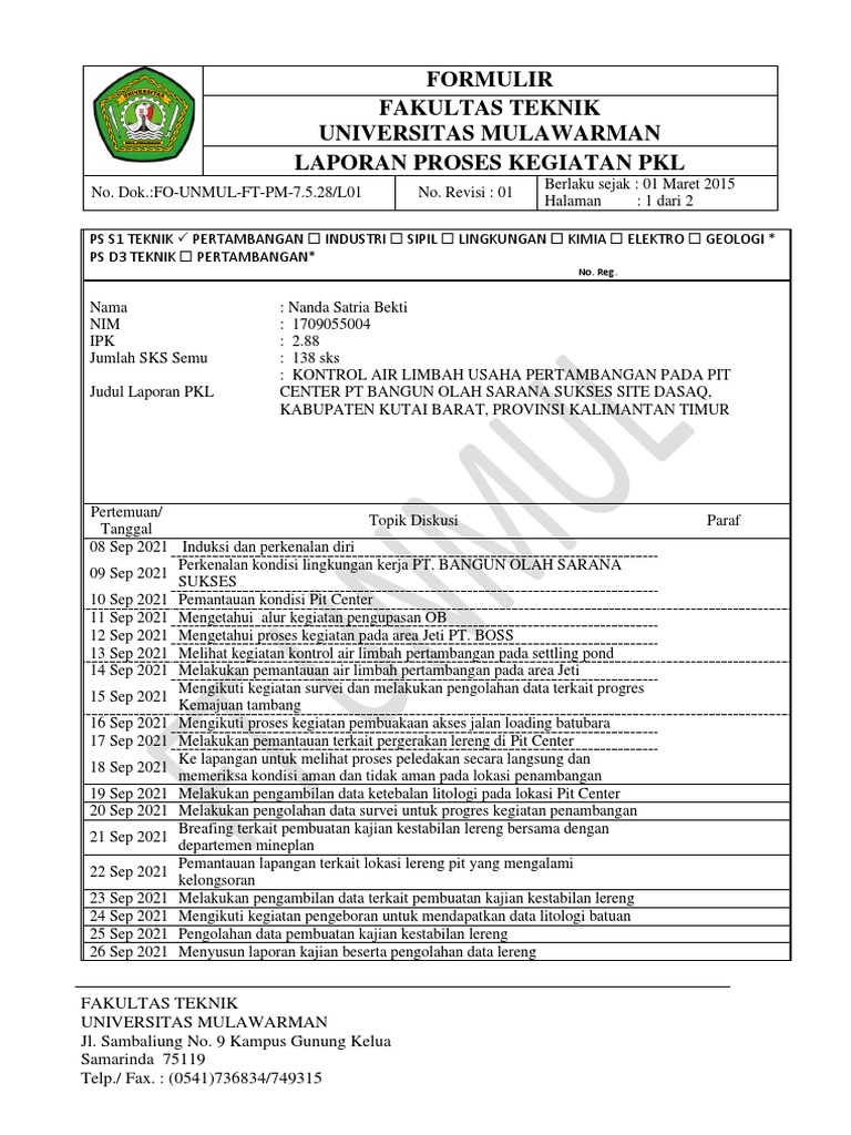 Log Book Kegiatan PKL Nanda PDF | PDF