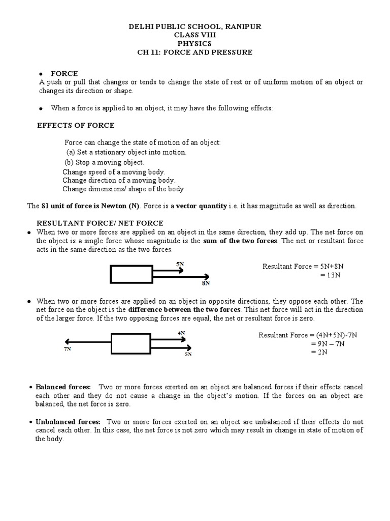 Class8 - PHY - CH11 - FORCE - AND - PRESSURE | PDF | Force | Pressure