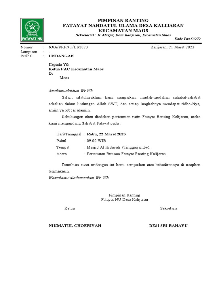 SURAT Undangan Ke PAC DLL | PDF