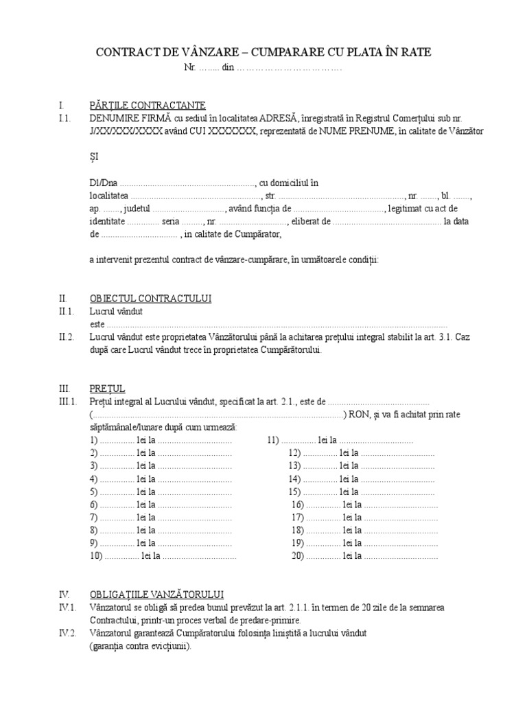 Contract de Vânzare - Cumparare Cu Plata În Rate | PDF