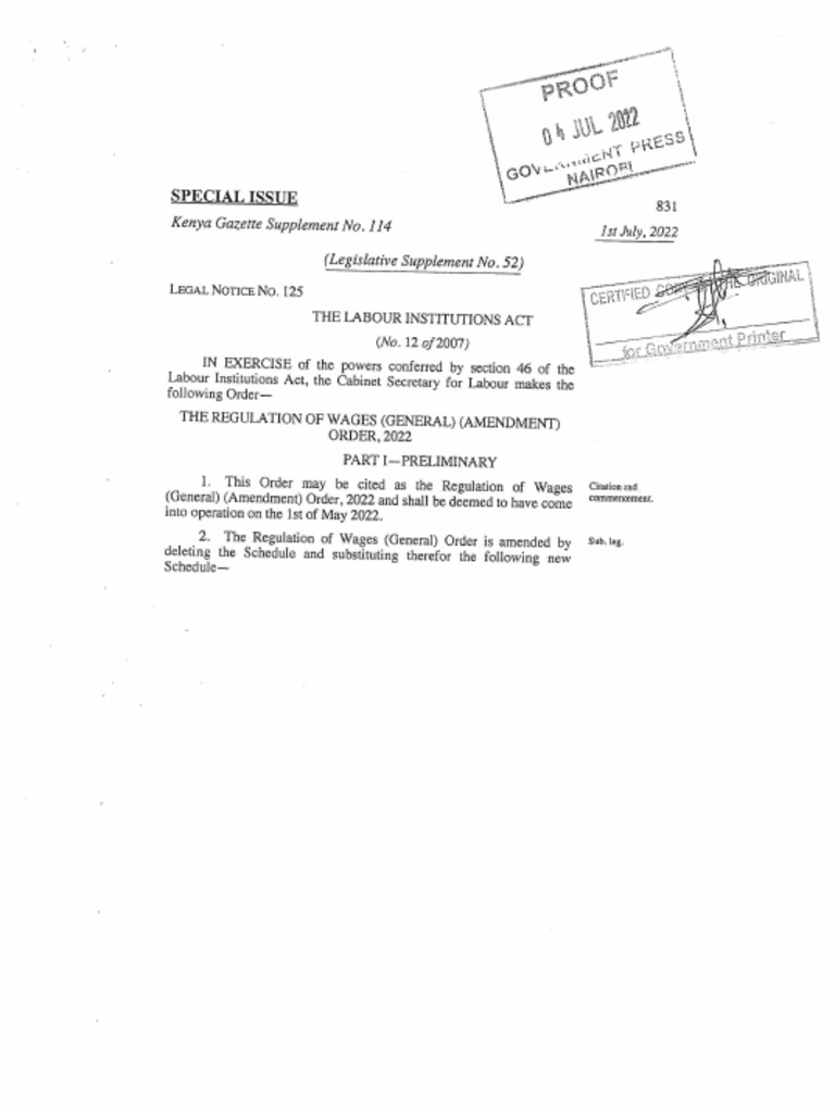 Minimum Wage Gazette Notice 2022 | PDF