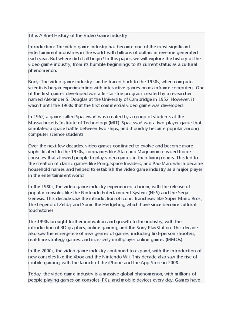 A Brief History of The Video Game Industry | PDF | Video Games | Video ...