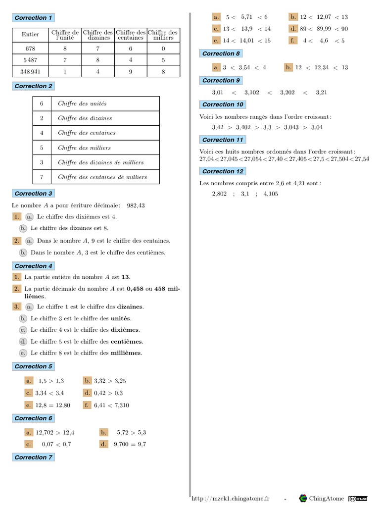 Opérations sur Nombres Décimaux et Entiers | PDF