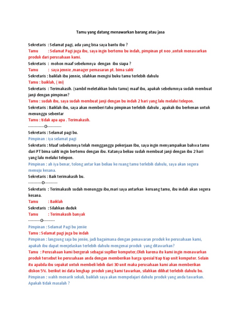Dialog Tamu Yang Datang Menawarkan Barang Atau Jasa | PDF