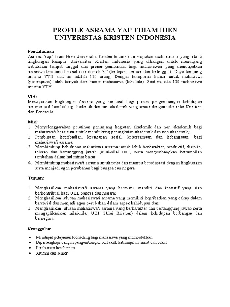 Profile Asrama Yap Thiam Hien | PDF