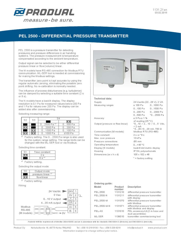 PEL+2500Technical+brochure-en US | PDF | Pressure | Pressure Measurement