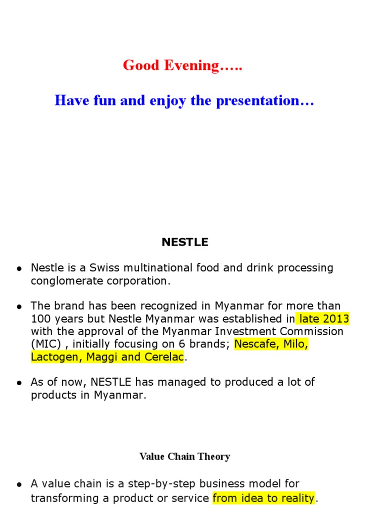 Nestle's Value Chain in Myanmar | PDF | Logistics | Value Chain