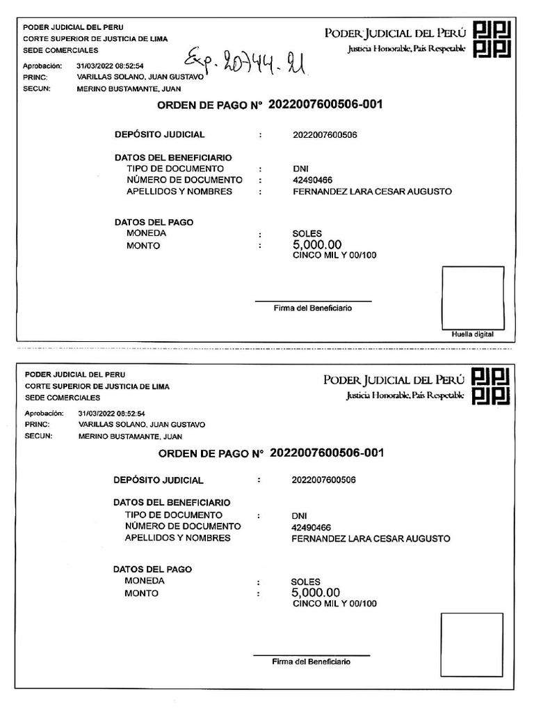 Ejemplo Orden de Pago | PDF