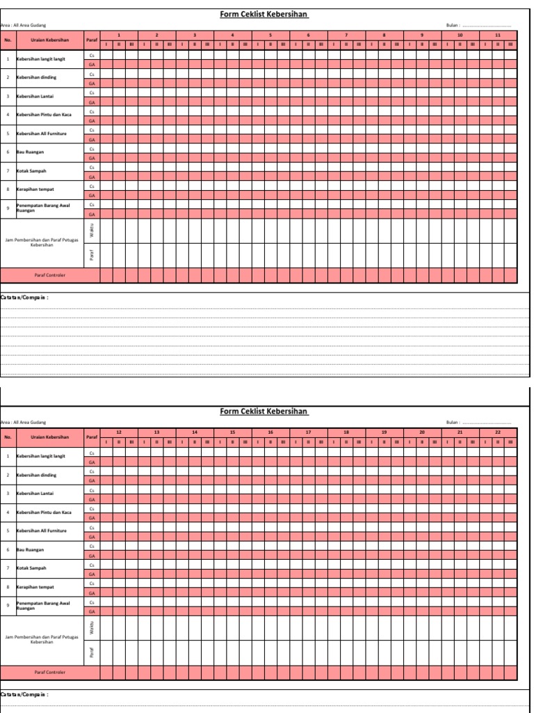 Form Kebersihan Gudang | PDF