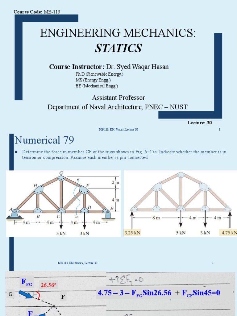 Truss Force Analysis in Statics | PDF