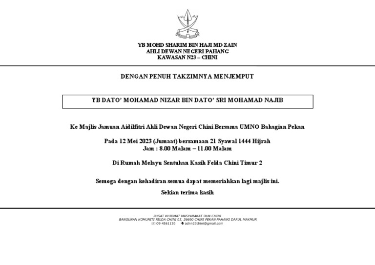 Yb Mohd Sharim Bin Haji MD Zain Jemputan Raya PDF | PDF