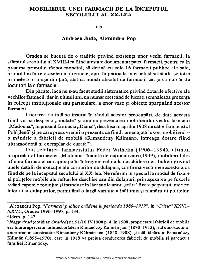Crisia--XXX-2000- Mobilier farmacia Diana “Madonna” | PDF