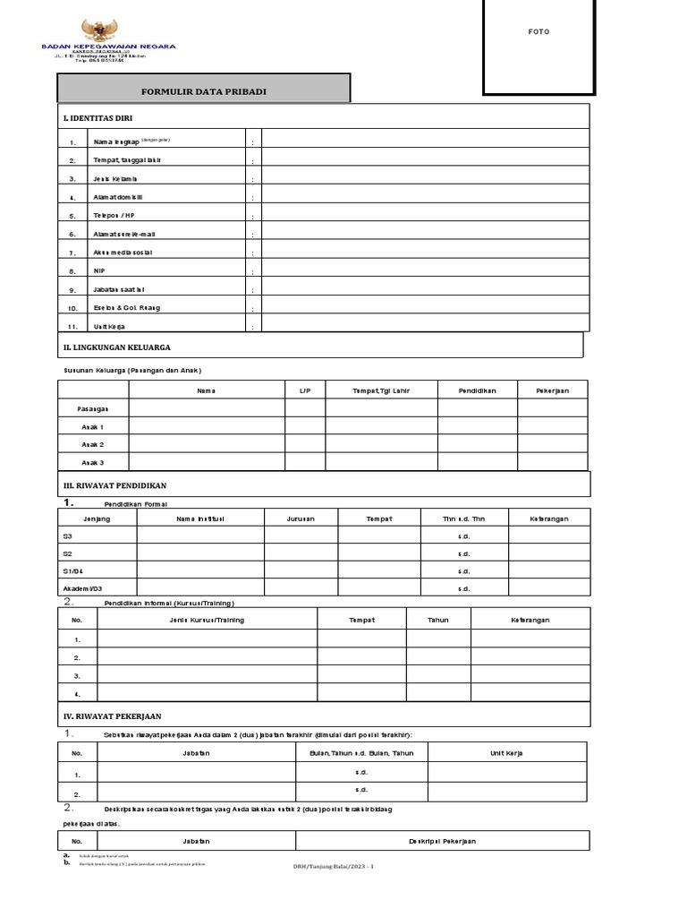 Form Data Pribadi | PDF