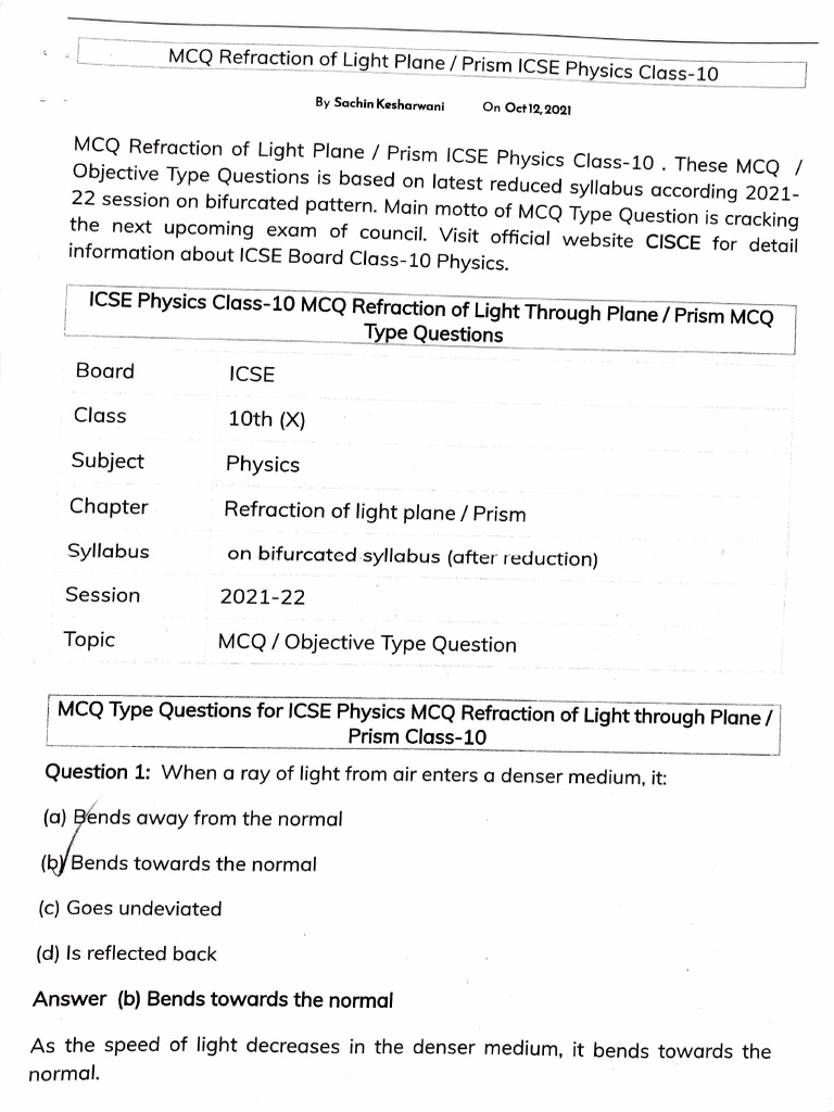 Refraction | PDF | Refraction | Optics