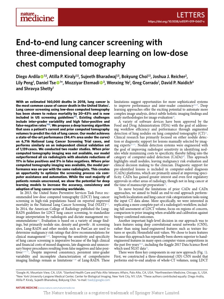 End-to-end lung cancer screening with three-dimensional deep learning ...