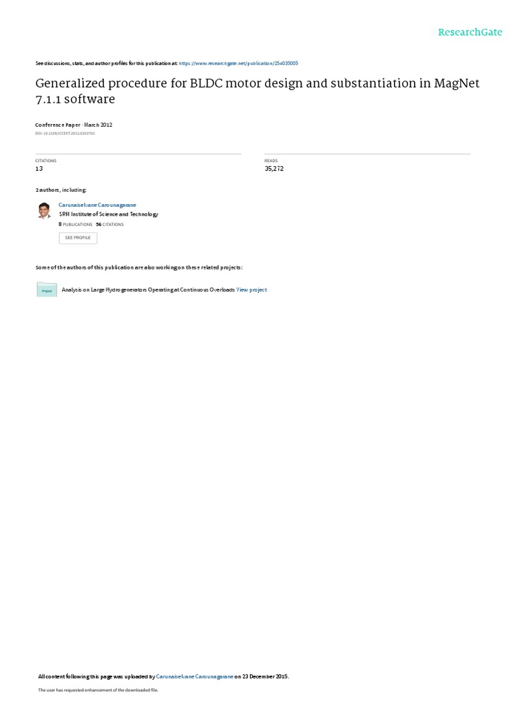 Generalized procedure for BLDC motor design and substantiation | PDF