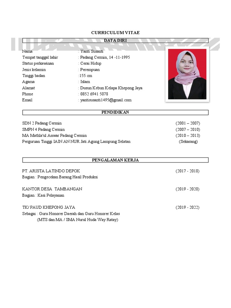 Curriculum Vitae Daftar Riwayat Hidup | PDF