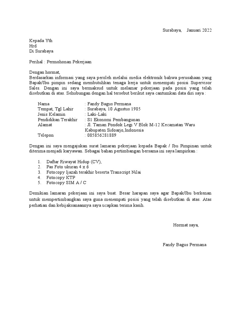 CV Lamaran KERJA FANDY | PDF